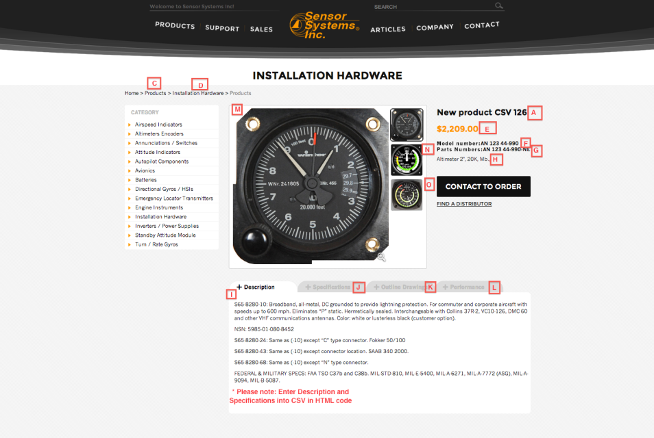 SensorSystems_CSV Reference - Sensor Systems Inc., Aircraft Antenna