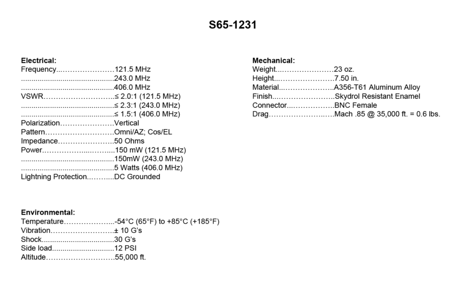 ELT Antenna - Sensor Systems Inc., Aircraft Antenna