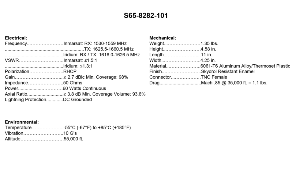 Inmarsat AERO/Iridium Antenna - Sensor Systems Inc., Aircraft Antenna