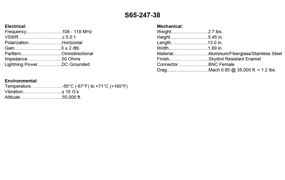 VOR/LOC Antenna - Sensor Systems Inc., Aircraft Antenna