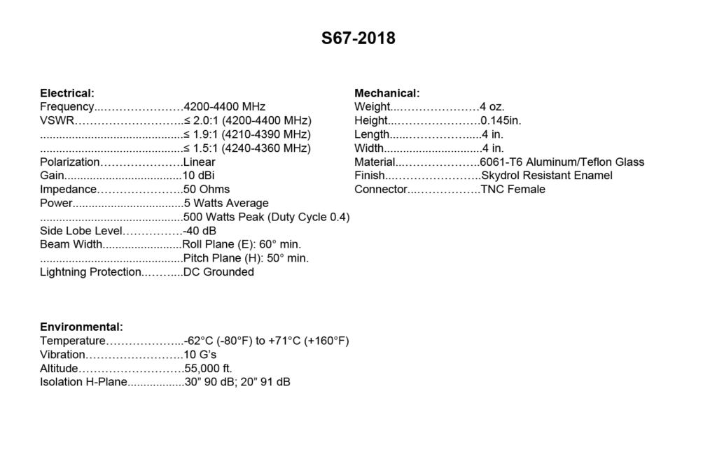 Altimeter Antenna - Sensor Systems Inc., Aircraft Antenna
