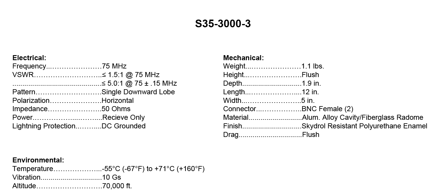 S35-3000-3-specs - Sensor Systems Inc., Aircraft Antenna