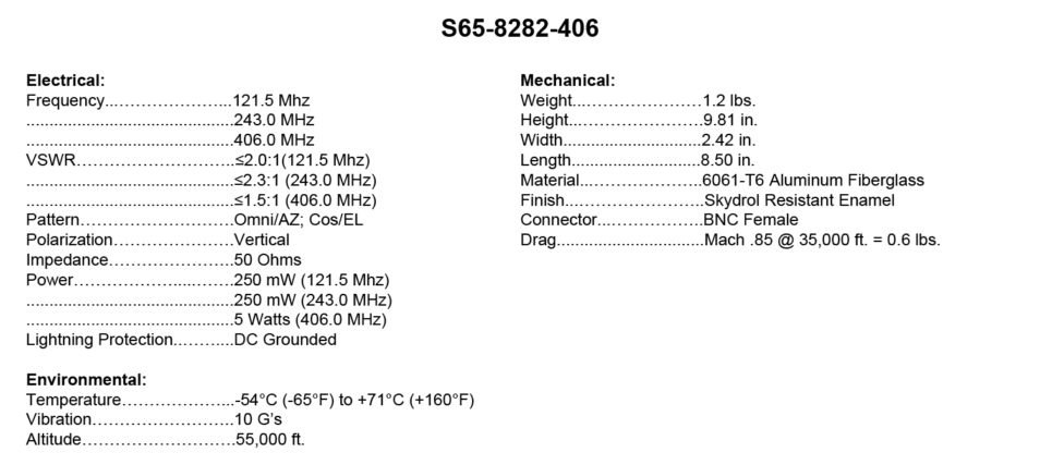 ELT Antenna - Sensor Systems Inc., Aircraft Antenna