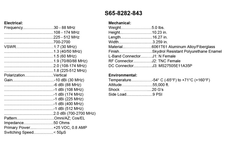 S65-8282-843_Specs - Sensor Systems Inc., Aircraft Antenna